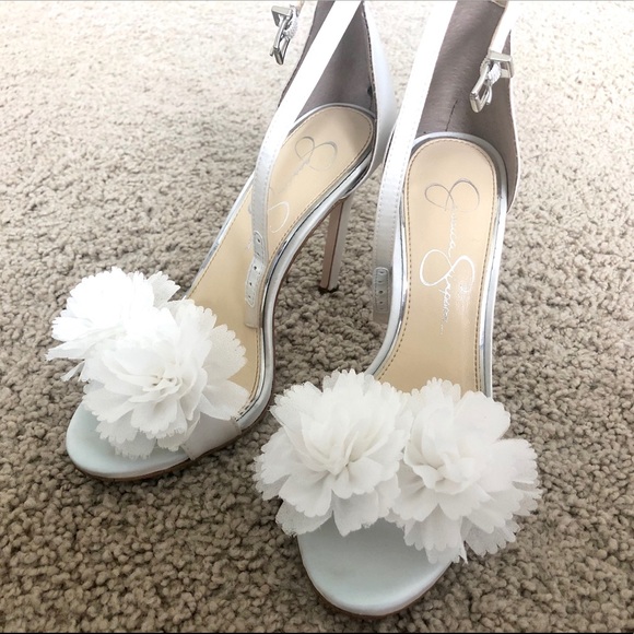 Jessica Simpson | Shoes | Jessica Simpson White Satin Sandals | Poshmark
